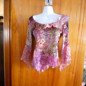 BOHO CHIC | Tops | Nwt Boho Chic Top M Pink Floral Sequin Bell Sleeve ...